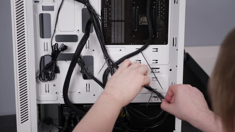 Man Builds Personal Desktop Computer, Technician Assembles Components ...