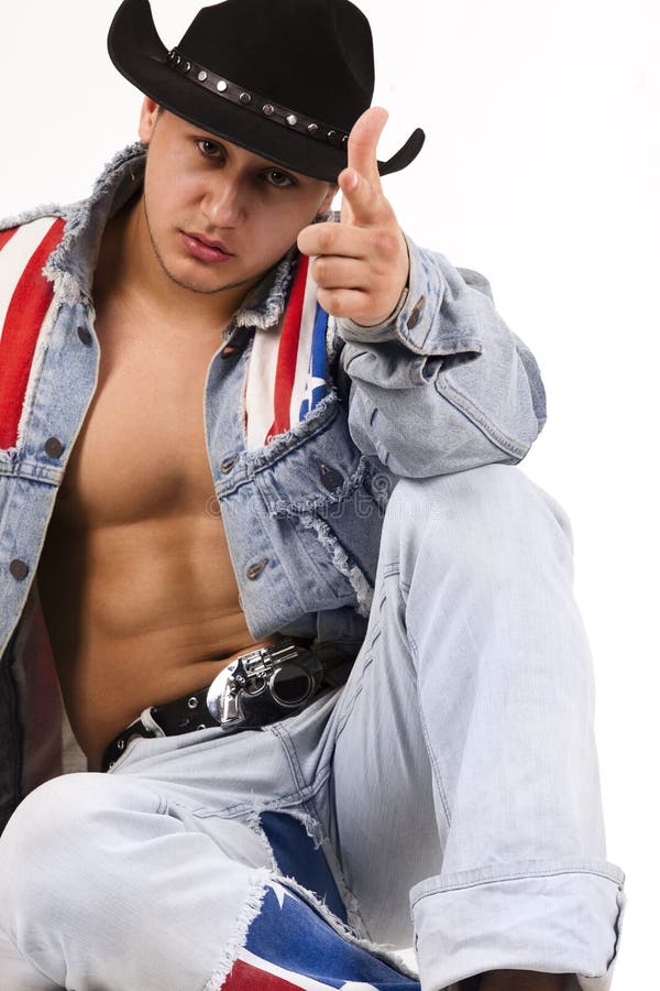 A Muscular Man in a Cowboy Hat Stock Image - Image of chest, back: 16524459