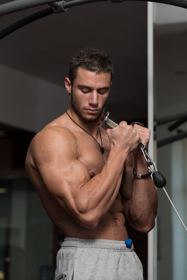 Muscular Man Doing Heavy Weight Exercise for Biceps Stock Photo - Image ...