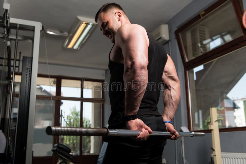 Forearm Exercise with Barbell Stock Image - Image of body, clothing ...