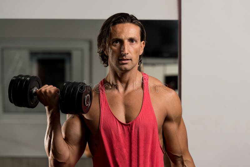 Muscular Man Exercising in Gym Stock Photo - Image of activity, athlete ...