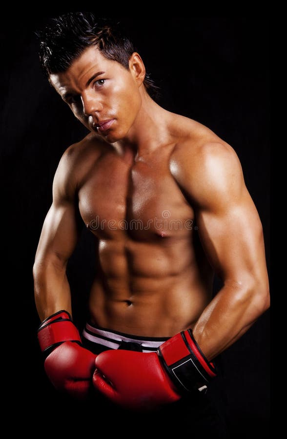 An Experienced Fighter Kickboxer in a Fighting Stance. Stock Photo ...