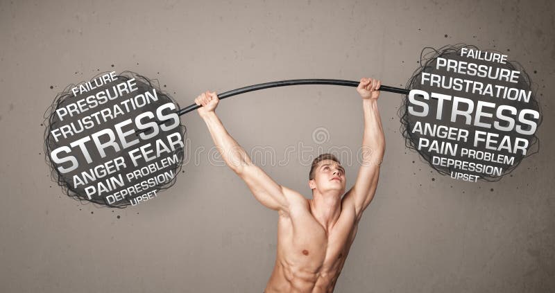 Muscular Man Fighting with Stress Stock Image - Image of lift ...