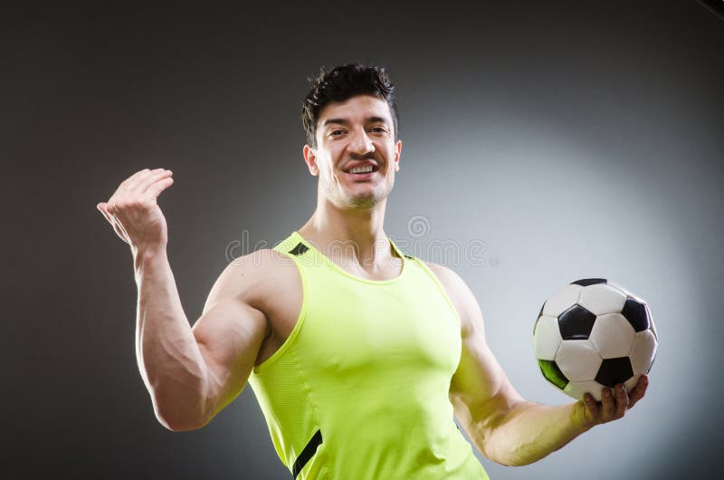 The Muscular Man with Football Ball Stock Image - Image of leisure ...