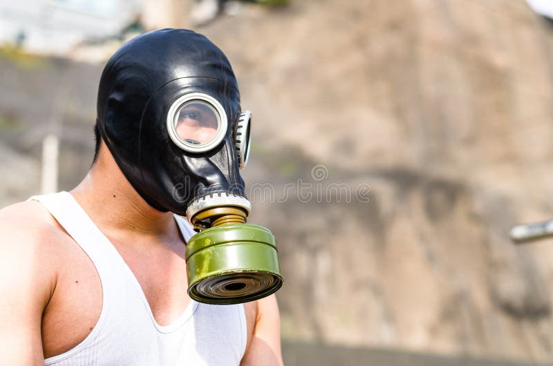A Muscular Man in a Gas Mask. Stock Photo - Image of anxiety ...