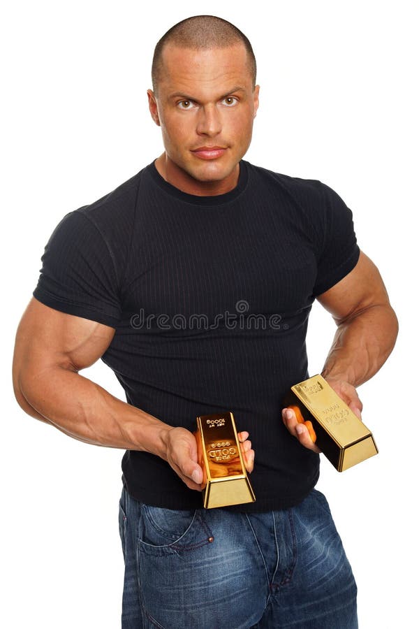 Muscular Man with Gold Brick Stock Image - Image of cash, lifestyle ...