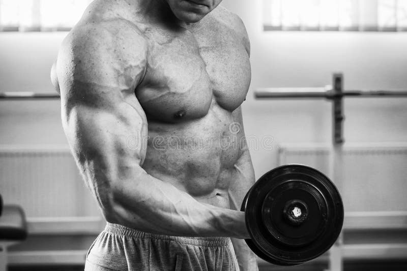 Muscular Man in the Gym Performing the Exercise Stock Image - Image of ...