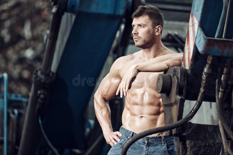 Muscular man stock photo. Image of male, brunet, jeans - 59643578