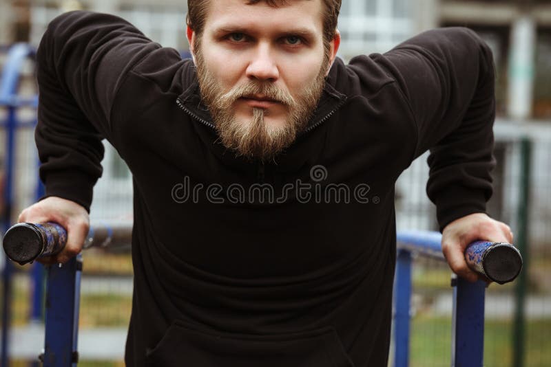 Muscular Man during His Workout on the Street Stock Image - Image of ...