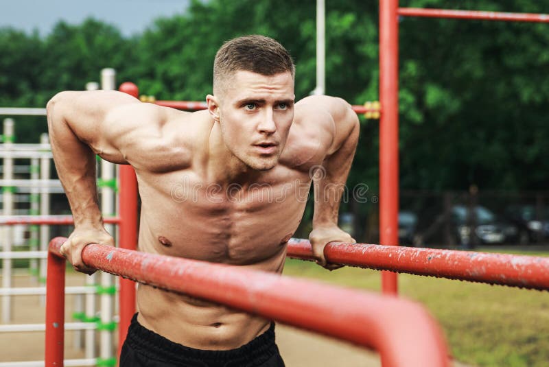 Muscular Man during His Workout on the Street Stock Photo - Image of ...