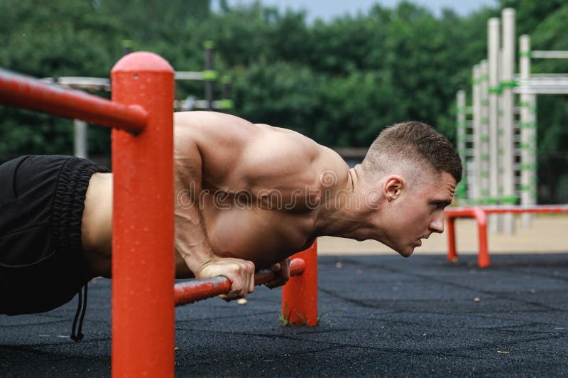 Muscular Man during His Workout on the Street Stock Image - Image of ...