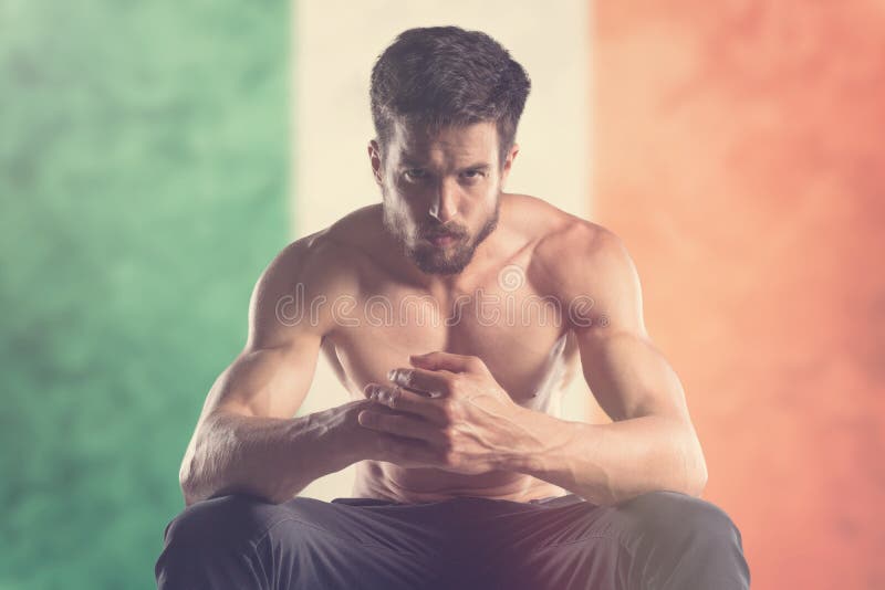 Muscular Man with Ireland Flag Behind Stock Photo - Image of model ...