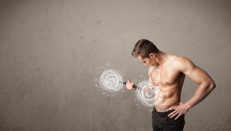 Muscular Man Lifting Chaos Concept Stock Photo - Image of direction ...