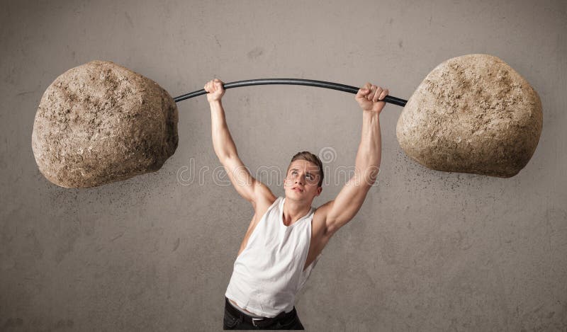 Guy Lifting Large Rock Stone Weights Stock Image - Image of large ...