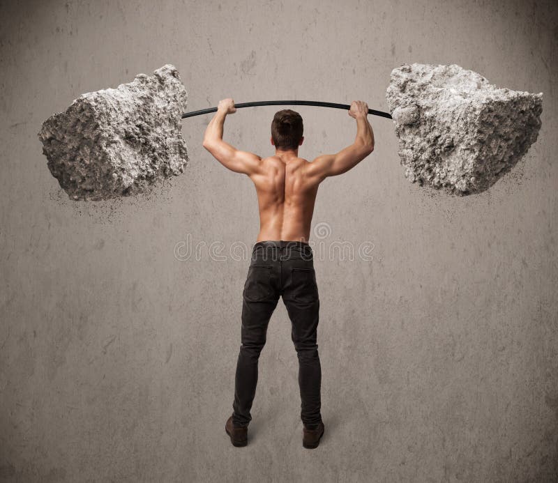 Muscular Man Lifting Large Rock Stone Weights Stock Image - Image of ...