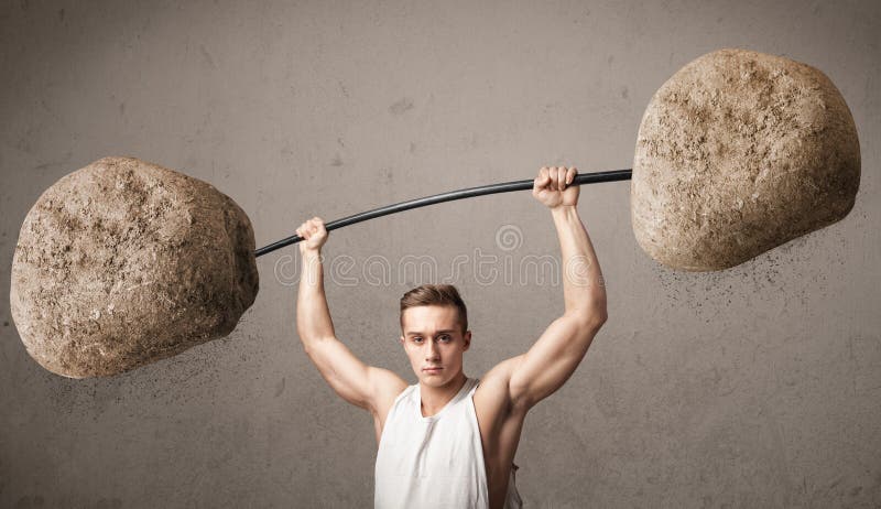 Muscular Man Lifting Large Rock Stone Weights Stock Image - Image of ...