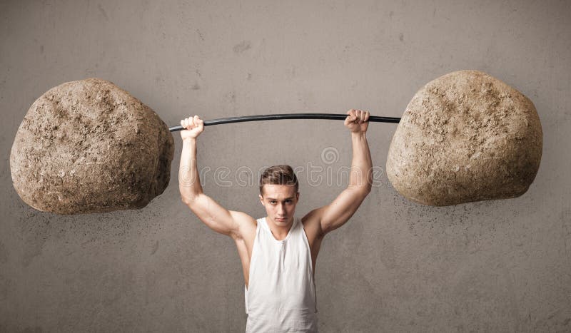 Muscular Man Lifting Large Rock Stone Weights Stock Image - Image of ...