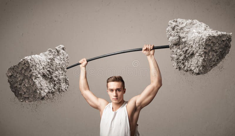 Muscular Man Lifting Large Rock Stone Weights Stock Image - Image of ...