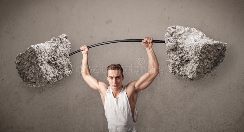 Muscular Man Lifting Large Rock Stone Weights Stock Image - Image of ...