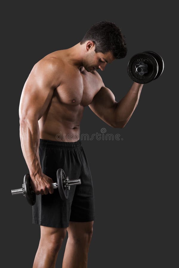 Muscular Man Lifting Weights Stock Image - Image of biceps, fitness ...