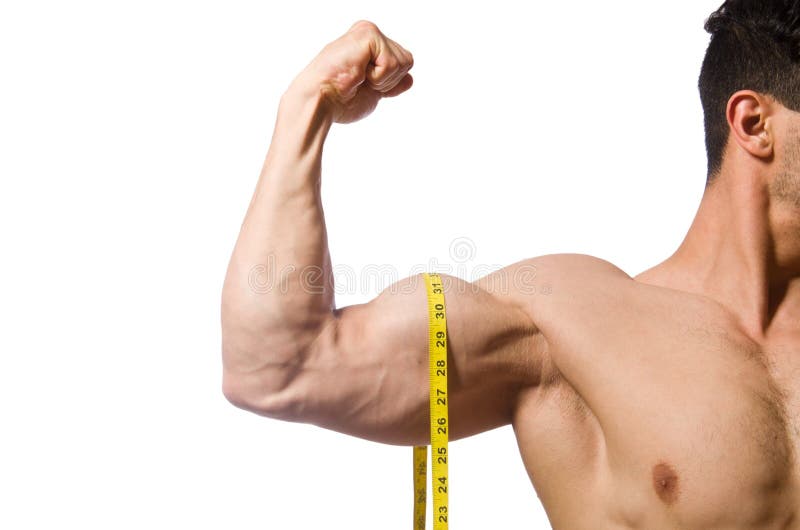 Fit Man Measuring His Muscles Stock Image - Image of tape, measure ...
