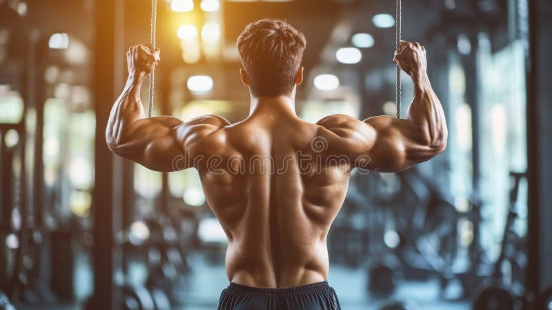 Muscular Man Performing Back Exercise in Gym Stock Illustration ...