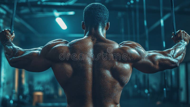 Muscular Man Performing Back Exercise with Rings Stock Illustration ...
