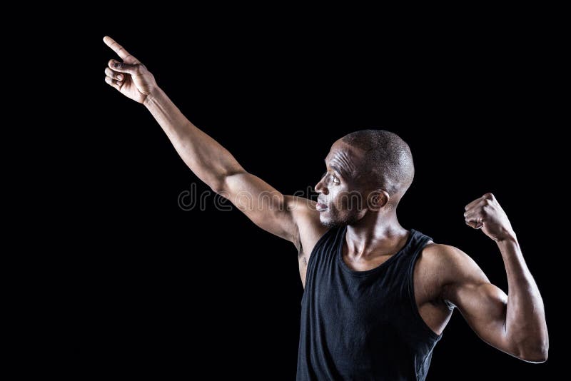 Muscular Man Pointing while Standing Stock Image - Image of away ...