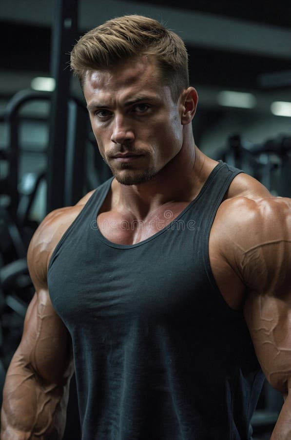 A Muscular Man Poses in a Gym Showcasing His Strength and Dedication ...
