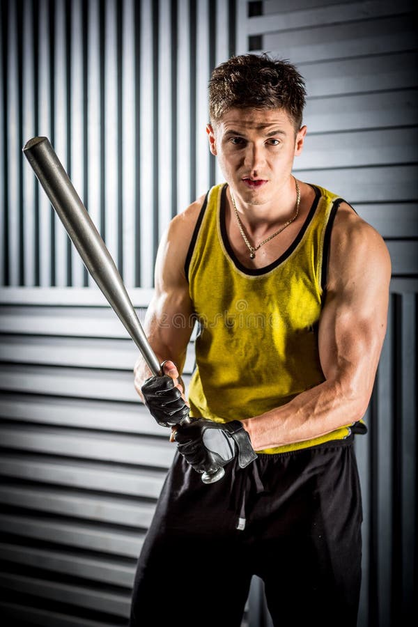 Muscular Man Posing with a Bat Stock Photo - Image of human, force ...