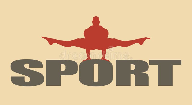 Muscular Man Posing on Sport Word. Vector Silhouette Stock Vector ...