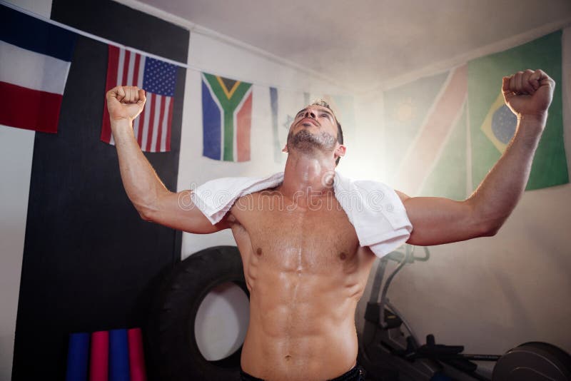 Muscular Man Posing after Victory Stock Photo - Image of muscle, male ...