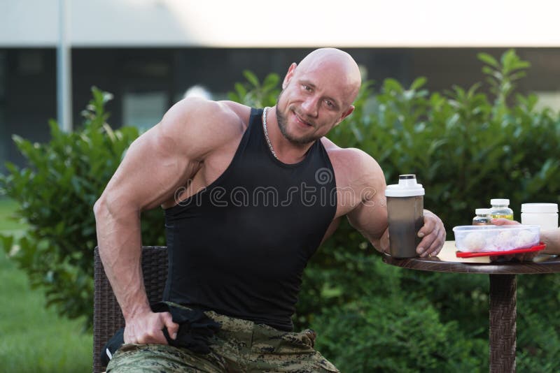 Bodybuilder Drinking Water from Shaker Stock Photo - Image of bottle ...