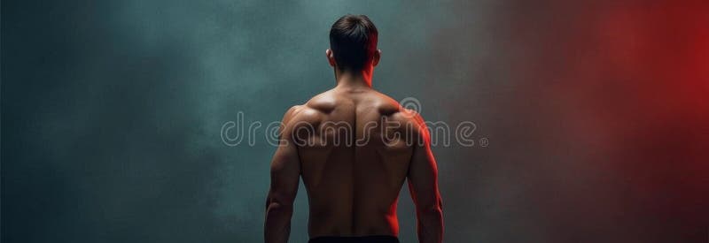 Muscular Man Showing Back Muscles in Dramatic Lighting Stock Image ...