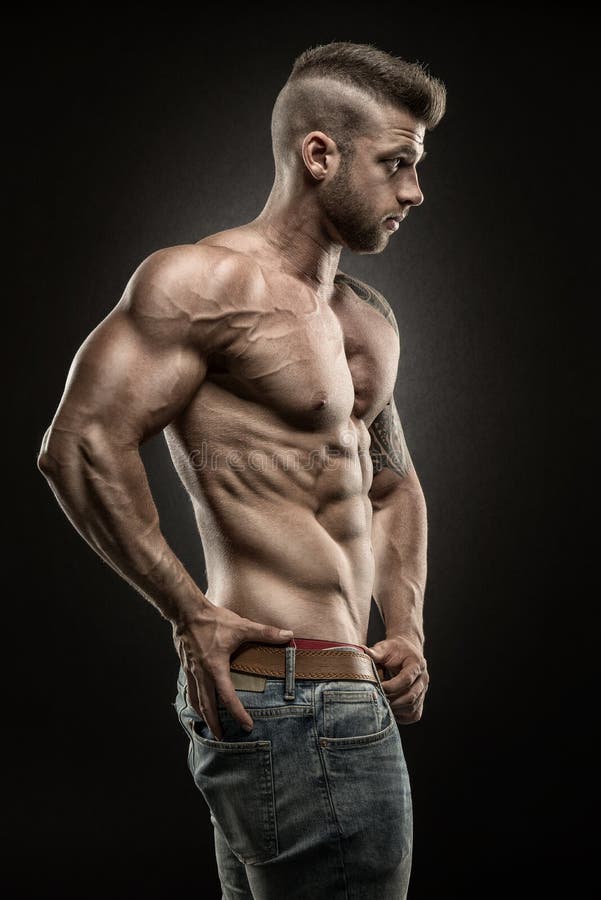Muscular Man - Side View - on Black Background Stock Photo - Image of ...