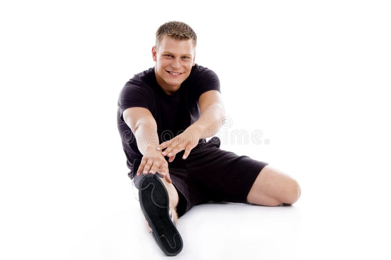Muscular Man Stretching His Legs and Hands Stock Image - Image of ...