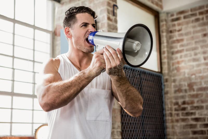 Talking into megaphone stock image. Image of white, talk - 13136817