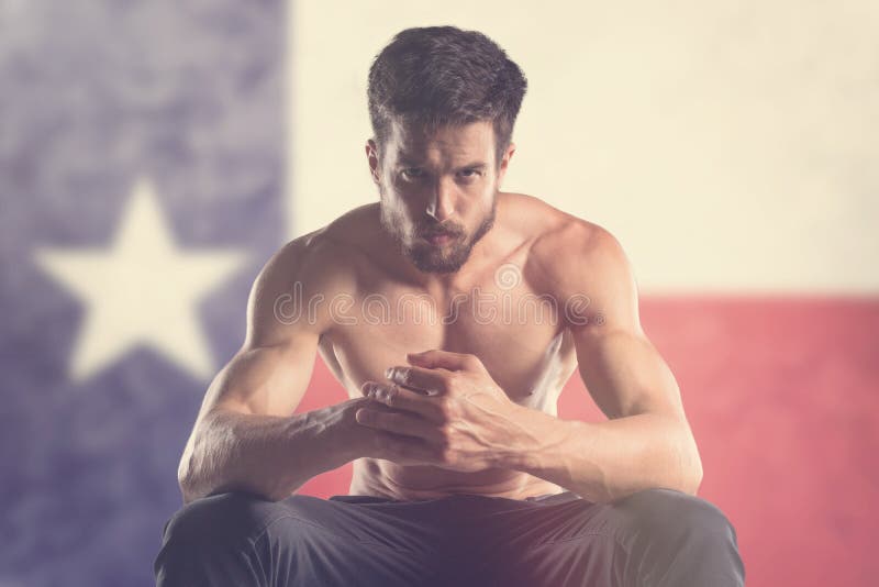 Muscular Man with Texas Flag Behind Stock Image - Image of power ...