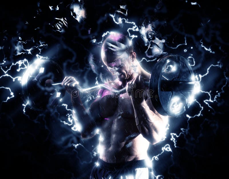 Muscular Man Thunder Lighting Electricity Stock Illustration ...