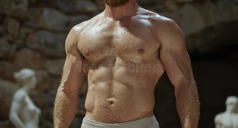 A Muscular Man with a Toned Physique Poses Outdoors. Stock Illustration ...