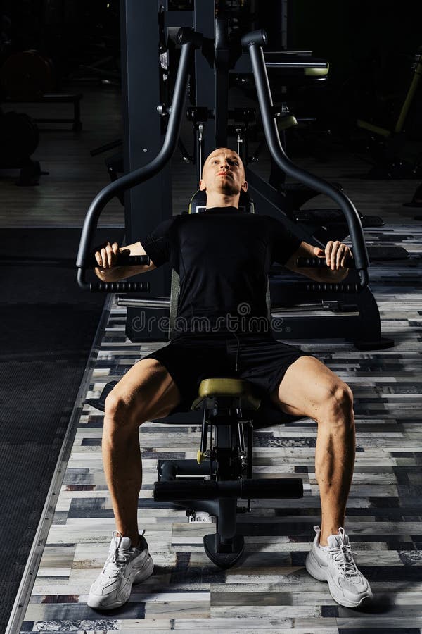 Muscular Man Training Chest Muscle in Gym Stock Photo - Image of people ...