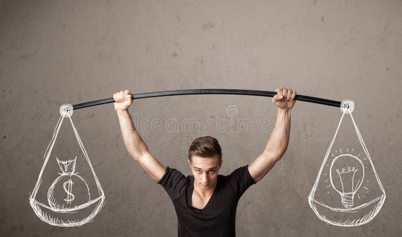 Muscular Man Trying To Get Balanced Stock Photo - Image of heavy, money ...