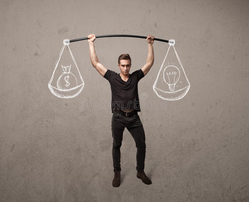 Man Making a Decision with Scale Above Head and People on a Balance ...