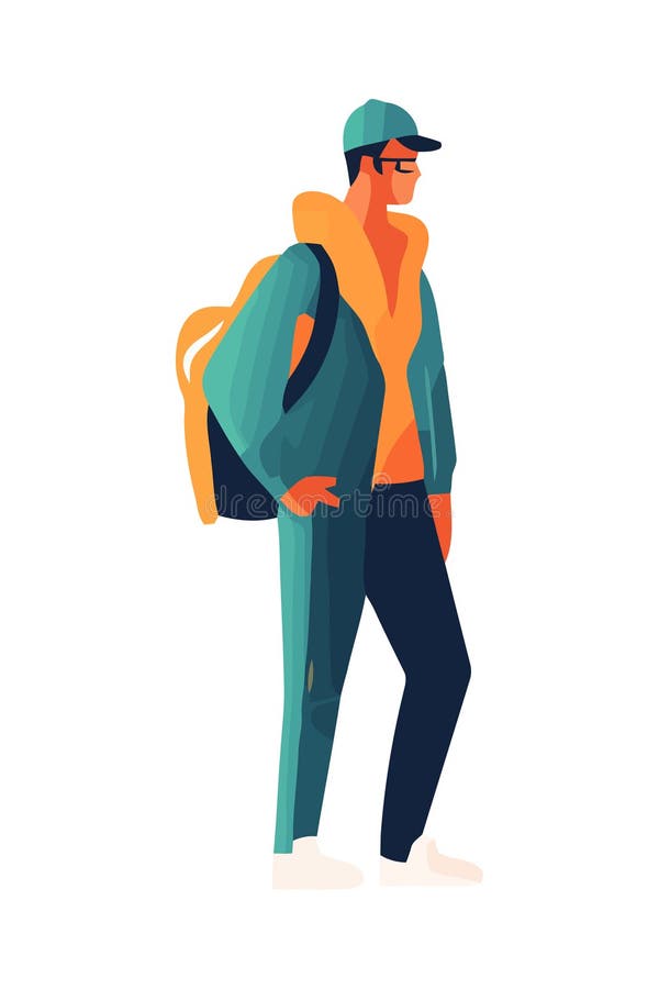 Muscular Man Walking with Backpack Stock Vector - Illustration of women ...