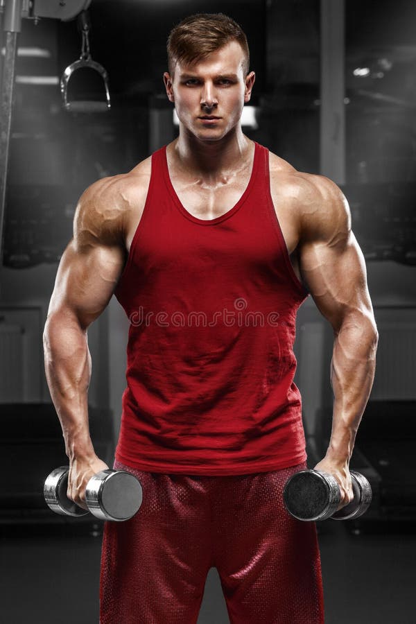Muscular Man Working Out in Gym Doing Exercises, Strong Male Stock ...