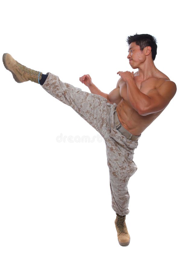 Muscular Marine High Kick in Uniform Stock Photo - Image of bare, body ...