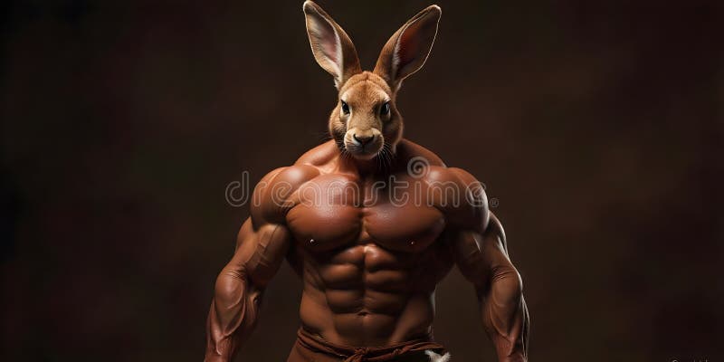Muscular Rabbit Bodybuilder with Ripped Abs and Powerful Physique Image ...