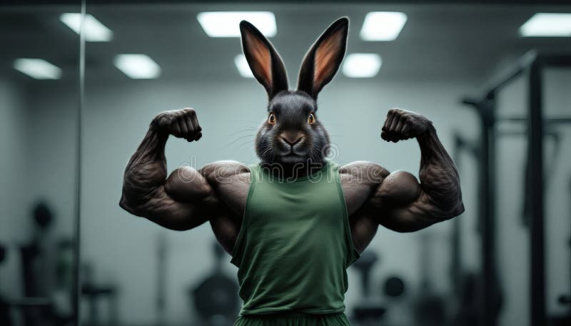 Muscular Rabbit Bodybuilder Showing Biceps in Gym Stock Illustration ...