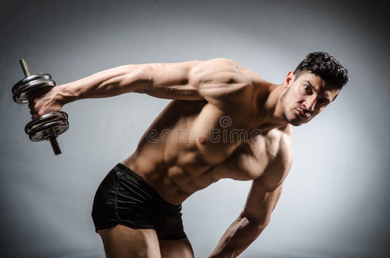 Muscular Ripped Bodybuilder with Dumbbells Stock Image - Image of male ...