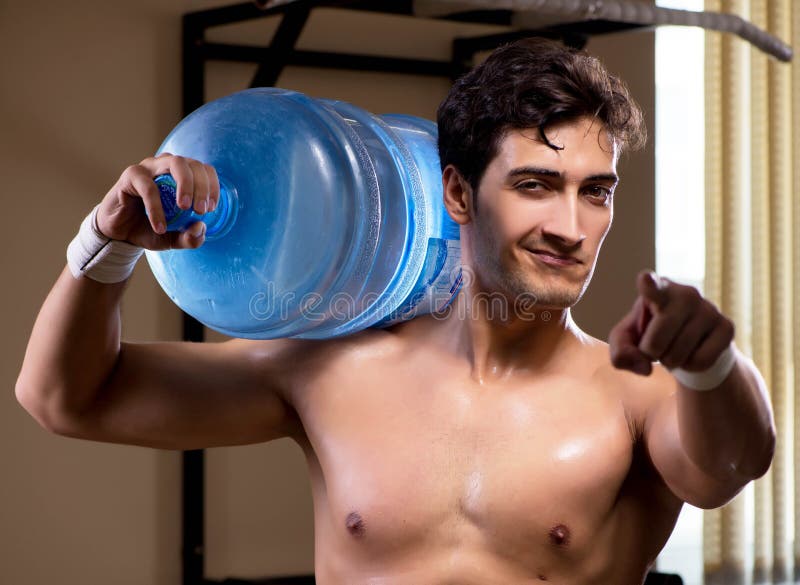 Muscular Ripped Man with Big Water Bottle Stock Image - Image of power ...